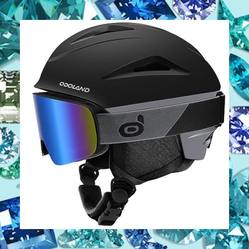 Odoland スキーヘルメット＋スノーゴーグルセット ダイヤル式サイズ調整 スノーボードヘルメット メガネ対応 平面レンズ 防風 曇り止め
