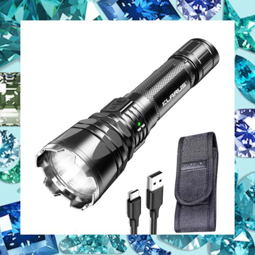 KLARUS XT12GT PRO ビームリーチ 800メートル 1600ルーメン 充電式LED長距離懐中電灯 LED戦術懐中電灯、ケーブル、ホルスター