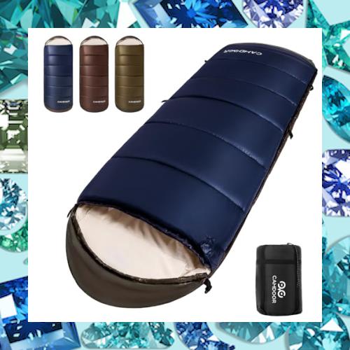 寝袋 冬用 CAMDOOR 【人工ダウン＆2個連結可】 シュラフ ダウン シュラフ 冬用 6in1多機能 230T防水 ブルーグレー 1.8kg/右開き
