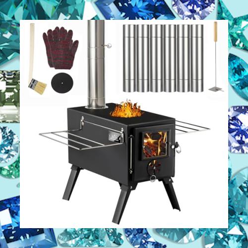 薪ストーブ AVOFOREST キャンプ用 折りたたみ式 7段階煙突 耐熱ガラス グリッド棚付き コンパクト収納 スチール製 耐熱塗装 焚火台 アウ