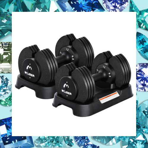 MOJEER ダンベル 可変式 12kg 2個セット アジャスタブルダンベル 2~12kg 5段階調節 1秒で重量調整 コンパクト 12kg×2 black