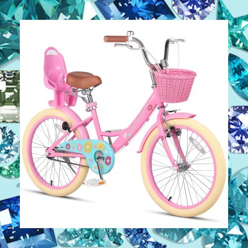Glerc Maggie 子供用自転車 女の子用 キッズバイク 幼児乗り練習 花柄 かご付き 補助輪付き こども三輪 ピンク 20インチ