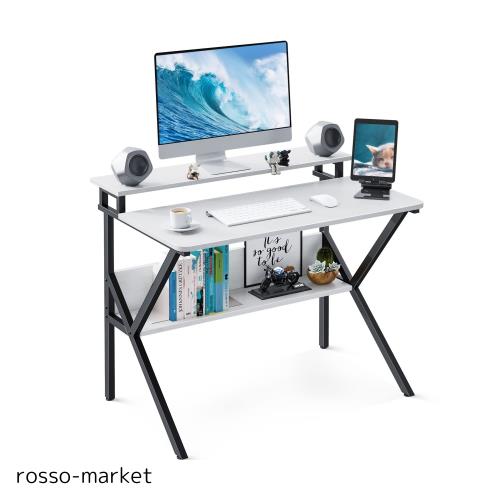 KKL 机 pcデスク パソコンデスク コンパクト モニター台付き 幅70cm×奥行60cm ゲーミングデスク 勉強机 小さい computer desk 棚付き テの通販はau PAY ...