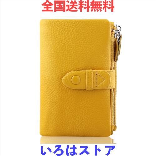 [F.ZH] 昇級版 二つ折り財布 レディース 短財布 本革製 小銭入れ付 18カード入れ お札入れ 大容量 小型 軽量 多機能 ダブルボタン ダブル