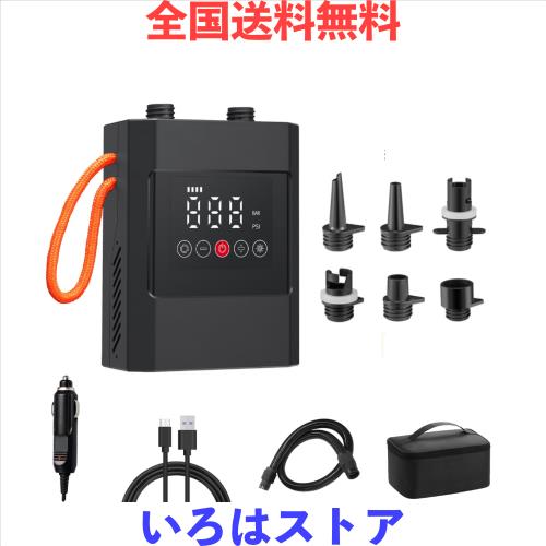 HUAJUN サップ 電動ポンプ sup 空気入れ 電動 20PSI 空気入れ 空気抜き ６つのノズル付き ポータブルポンプ 12V DC＆Type-C対応 パドルボ
