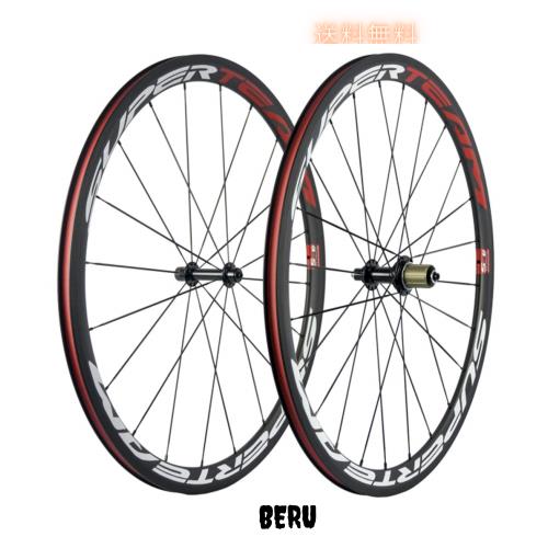 SUPERTEAM 38/23mm カーボン ファイバー ロードバイクーホイールセット700c ホイール R13 ハブ ブ (ホワイト/レッド)