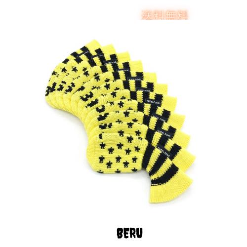 HUGELOONG ニットゴルフヘッドカバー アイアンカバー … (星図案,トップに数字,Yellow/Black)