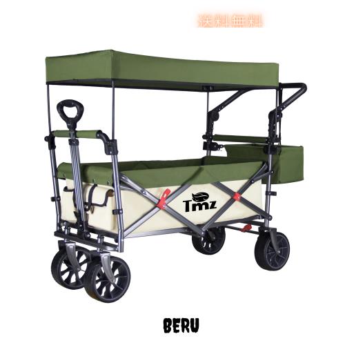 ＴＭＺアウトドアワゴン 屋根付き キャリーワゴン 折りたたみキャリーカート耐荷重 120KG 大径ゴムタイヤ 買い物用、ピクニック、お花見