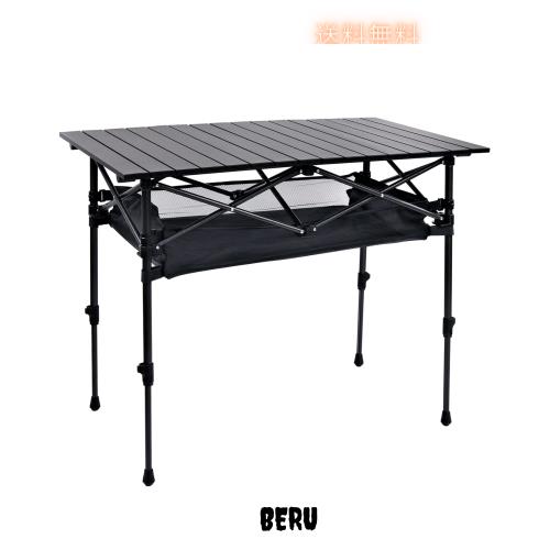 HONGBEI ロールテーブル アウトドア キャップ アルミ 折りたたみ 軽量 携帯便利 組立簡単 収納バッグ付き 耐荷重50kg ブラック/竹柄 (95x