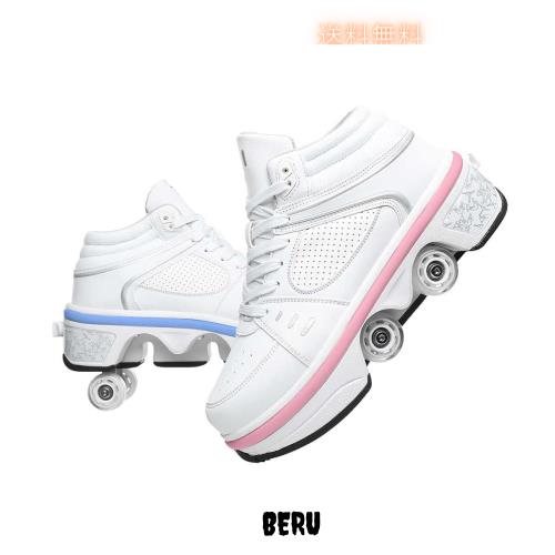 ローラースケートメンズシューズスケートシューズ2-in-1パーカーシューズ/デュアルローラースケートシューズ、多機能4輪デュアルパーパス