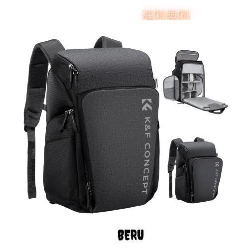 [K＆F Concept] カメラバッグ カメラバックパック カメラリュック 25L 大容量 おしゃれ 2気室 多機能 男女兼用 一眼レフバック 容量拡張可