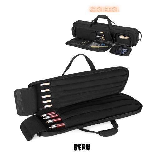 GOBUROS プールキューバッグ プールキューケース バット4本とシャフト5本収納可 1/2ビリヤードキューバッグ ブラック