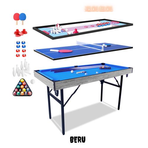 137CM 5in1 マルチゲームテーブル 折りたたみ式 ピンポン プールビリヤード シャッフルボード ボーリング ホッケーコンボゲームセット 屋