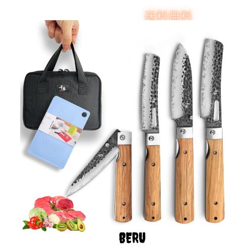 SENBN 440鍛造ステンレスシャープ折りたたみ調理師ナイフ皮むきフルーツナイフオリーブウッド柄キャンプアウトドアポータブルキッチンナ