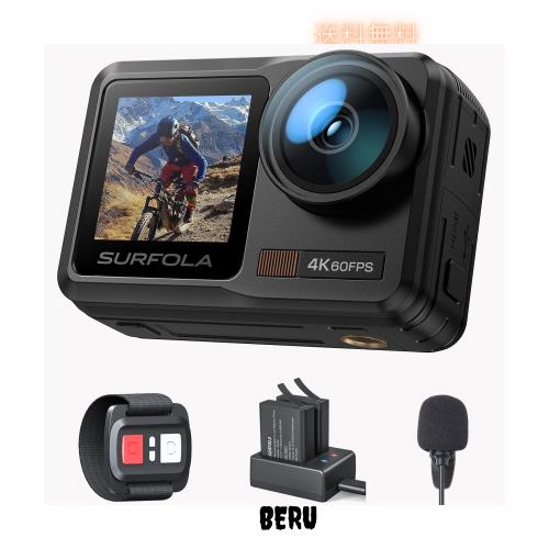 Surfolaアクションカメラ 4K 60FPS 水中カメラ 本機防水カメラ10M WiFi搭載 手ブレ補正 ウェアラブルカメラ 外部マイク付き デュアルカラ