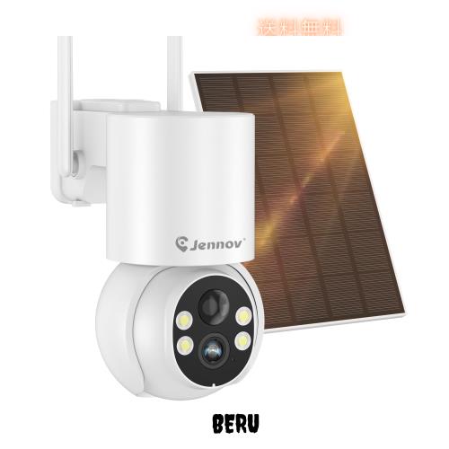 JENNOV 防犯カメラ ワイヤレス 屋外 ソーラー 400万画素 単品利用可 パンチルト 360°回転 屋外防犯カメラ PIR人体検知 カラー暗視 投光