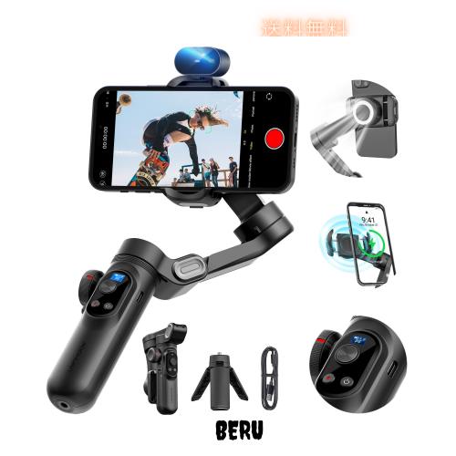 スマホ用AIジンバル3軸スタビライザー15ProMax用Android用3軸スタビライザーAOCHUAN X Pro AI Version ブラック