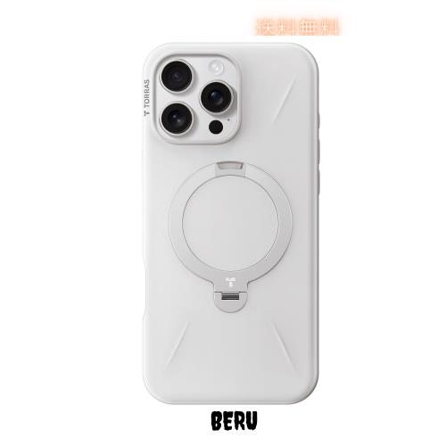 【新型ゼンマイ式 ・高級なデザイン】TORRAS iPhone 16 Pro 用 ケース ゼンマイ式スタンド 黄変防止 マグネット搭載 縦横両対応 リング