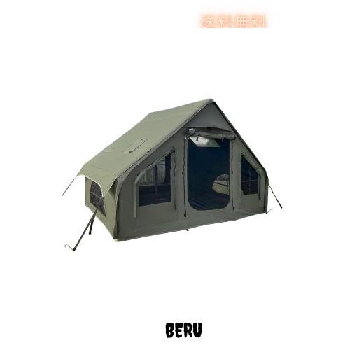 GOTENTIFY インフレータブルテント エアー アーミーグリーン 簡単組み立て ポリコットン素材 2~3人用 ロッジ 煙突穴付き +TPU窓4シーズン