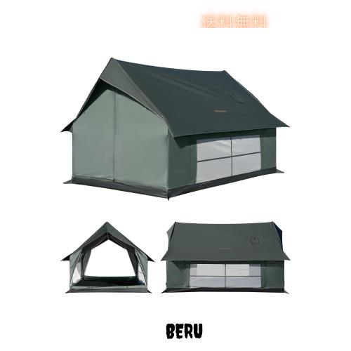 KingCamp ロッジ型テント TC ロッジ ポリコットン 2-4人用 簡単設営 UPF50+ 2つ大きい窓 通気 防虫 耐水圧3000mm ファミリーテント アウ