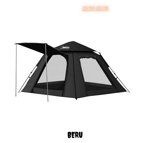 DesertFox テント ワンタッチ 3-4人用 4000mm耐水圧 テント 前室あり キャンプテント コンパクト軽軽量 撥水加工素材 自立式 二重層構造