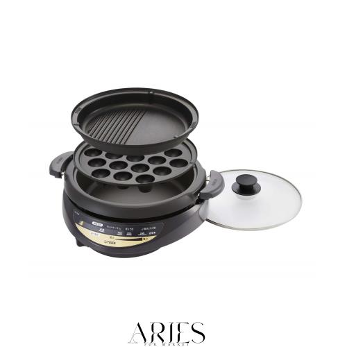 タイガー魔法瓶(TIGER) グリル鍋 3枚タイプ 遠赤土鍋コーティング 深鍋 たこ焼き プレート 3.7L ブラウン CQG-B30N-T