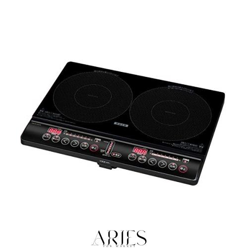 [山善] 2口 IHコンロ IHクッキングヒーター 1400W IH調理器 工事不要 (幅56cmタイプ) 煮込みモード搭載 静音設計 ブラック YEM-W1456(B)