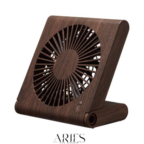 ドウシシャ 卓上扇風機 スリムコンパクトファン 3電源(AC USB 乾電池) 風量3段階 静音 ピエリア ダークウッド