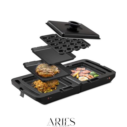 アイリスオーヤマ ホットプレート 両面ホットプレート 平面プレート たこ焼きプレート 焼き肉プレート 3枚 蓋付き 折り畳み 同時調理 丸