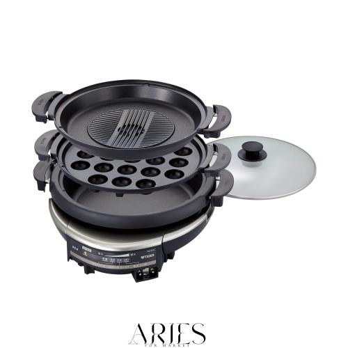 タイガー魔法瓶(TIGER) グリル鍋 深鍋 たこ焼き 焼肉 プレート3枚タイプ ガラス蓋付き 5.0L メタリックブラウン CQD-B301TH