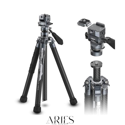 Ulanzi F38 カーボン三脚 クイックシュー カメラ三脚 ５段調節 360°自由ボール雲台 パノラマ撮影可能 スマホホルダー付 耐荷重10kg スマ