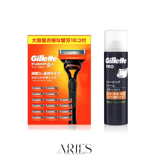 【Amazon.co.jp限定】 ジレット フュージョン マニュアル 本体 (替刃16コ付) +シェービングフォーム 245g【セット買い】髭剃り カミソリ