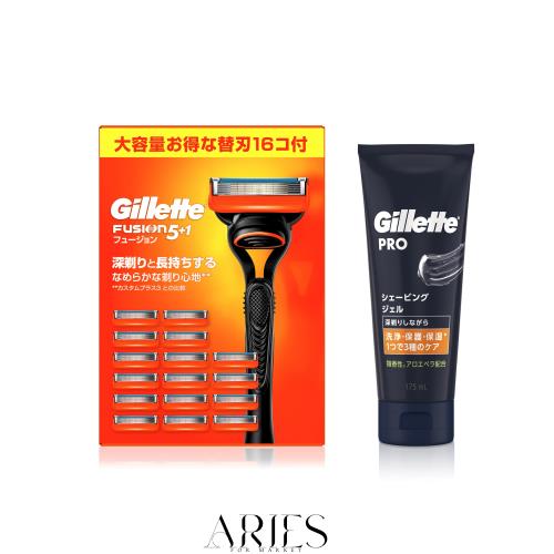 【Amazon.co.jp限定】 ジレット フュージョン マニュアル 本体 (替刃16コ付) +シェービングジェル 175ml【セット買い】髭剃り カミソリ