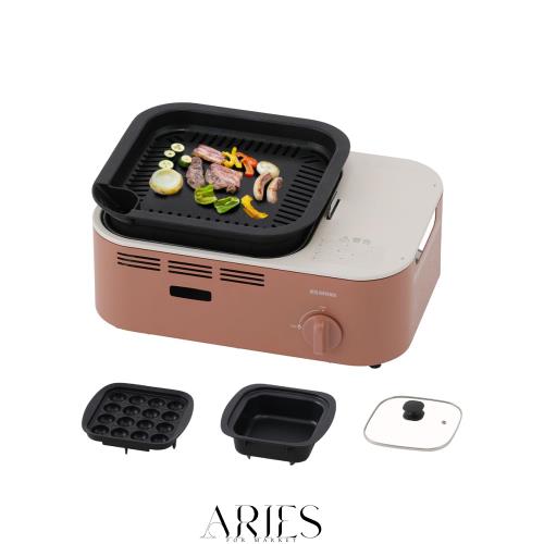 アイリスオーヤマ 減煙焼肉マルチカセットコンロ 煙の少ない スモークレス 焼肉プレート/たこ焼きプレート/鍋用プレート IGC-GYNT1-T テ