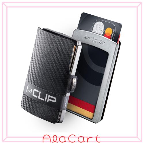 [I-CLIP] オリジナル - カーボンパターン シルバーフレームブラック - マネークリップ付きミニ財布 -スリム財布 - レザー財布 - プレミア