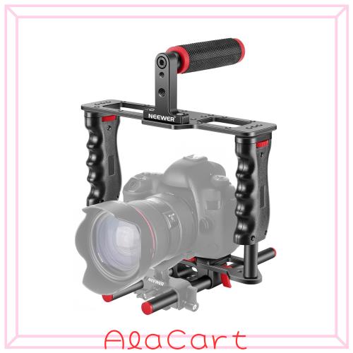 NEEWER カメラビデオケージ 映画制作キット アルミ合金製 トップハンドル/デュアルハンドグリップ/15mmロッド2本付き コンパチブル Fujif