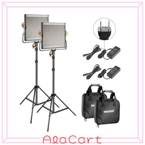 NEEWER 2パック 480 LEDビデオライトとスタンドキット 調光可能 二色 3200K-5600K CRI 96+ 照明撮影用パネルライト Uブラケットと収納ケ