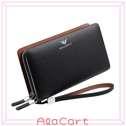 [ハナ] 高級 イタリア 長財布 本革 小銭入れ付き 多機能 携帯 大容量 2way チェーン付き ダブルラウンドファスナー セカンドバッグ メン