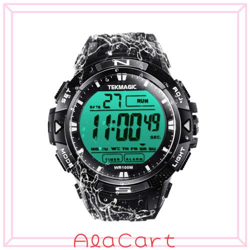TEKMAGIC 100m デジタル水中防水水泳腕時計目覚まし時計およびストップウォッチ機能を使って、デュアルタイムゾーン表示をサポート、タイ ...