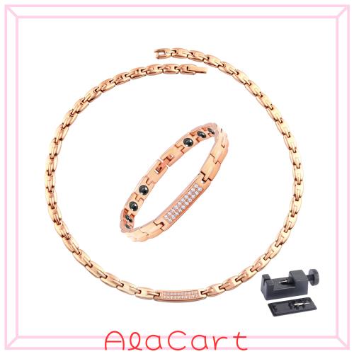 [はち] レディース 純チタン 磁気ブレスレットとネックレス ヘマタイト 静電気除去ブレスレット ネックレス