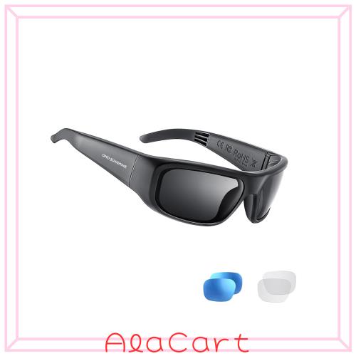 OhOスマートグラス、bluetoothスピーカー付き偏光サングラス、スポーツ/屋外紫外線対策とボイスコントロール、男女共通（グレーレンズ）