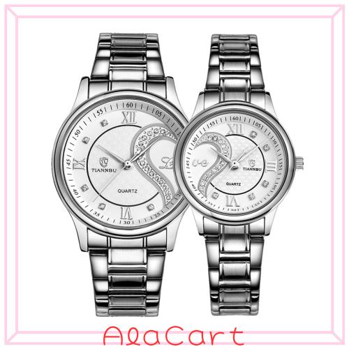 ロマンチックカップルウォッチ、ステンレス ベルトハート型デザインペア 腕時計 銀色 D-102