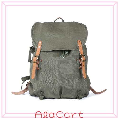 Gootium帆布リュックサック-ミリタリ 旅行用リバックパック オリーブグリーン