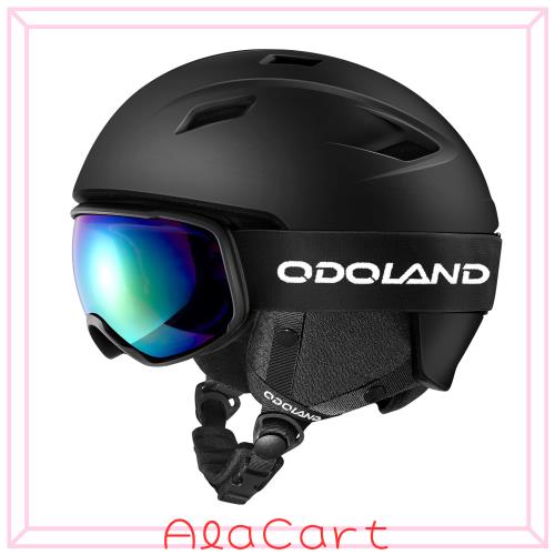 Odoland スキーヘルメットセット ゴーグル付き スノーボードヘルメット ダイヤル式サイズ調整 メガネ対応 ダブル球面レンズ 防風 曇り止