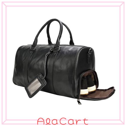 メンズ ボストンバッグ 本革 靴入れ付き レザー トラベルバッグ 2way 機内持ち込み 牛革 旅行鞄 底鋲付き 2泊 ゴルフバッグ ブラック