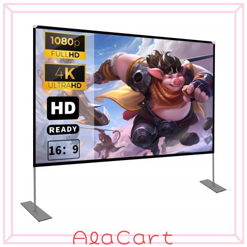 HOIN プロジェクタースクリーン 4K 16:9 HD プロジェクタースクリーン 3D ポータブル 自立型タイプ アルミニウム マット 室内室外 視野角