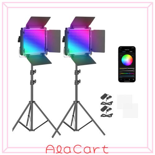 NEEWER 2パック660 PRO RGB LEDビデオライトとスタンドキット APP制御 50W 360°フルカラー 高輝度 CRI97+ 3200K-5600K 二色 調光可能 9