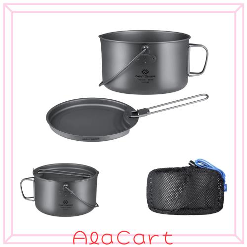 COOK’N’ESCAPE チタンクッカー 直火対応 大容量 1300ml/1950ml 登山・キャンプ用 蓋・収納袋付き