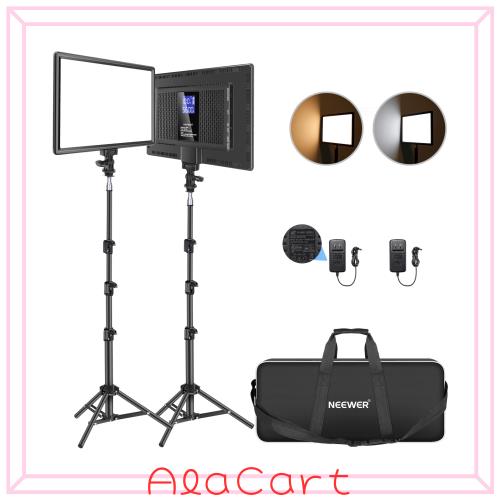 NEEWER 2パック LEDビデオライト 超薄型 軽量 撮影照明用パネルライト 192個LEDビーズ 3200K-5600K CRI 97+ 内蔵リチウム電池 ライトスタ