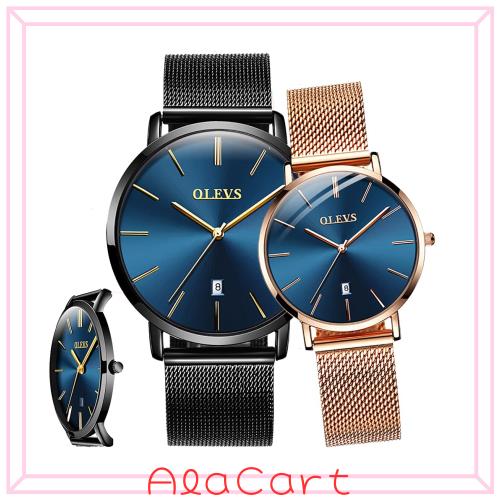 ペアウォッチ-カップル腕時計 かっこいい-見やすい文字盤 おしゃれ 人気ギフト 超薄型 日本製クォーツ レディース メッシュ 彼女 プレゼ